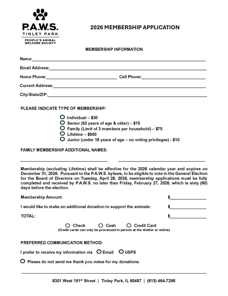 Membership - P.A.W.S. People Animal Welfare Society